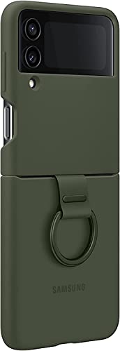 Samsung Galaxy Z Flip4 Silicone Cover with Ring, Protective Z Flip 4 Phone Case with Phone Ring, Matte Finish, Handheld Design, US Version, Green with Cleaning Cloth for Samsung Z Flip 4