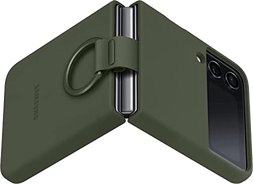 Samsung Galaxy Z Flip4 Silicone Cover with Ring, Protective Z Flip 4 Phone Case with Phone Ring, Matte Finish, Handheld Design, US Version, Green with Cleaning Cloth for Samsung Z Flip 4