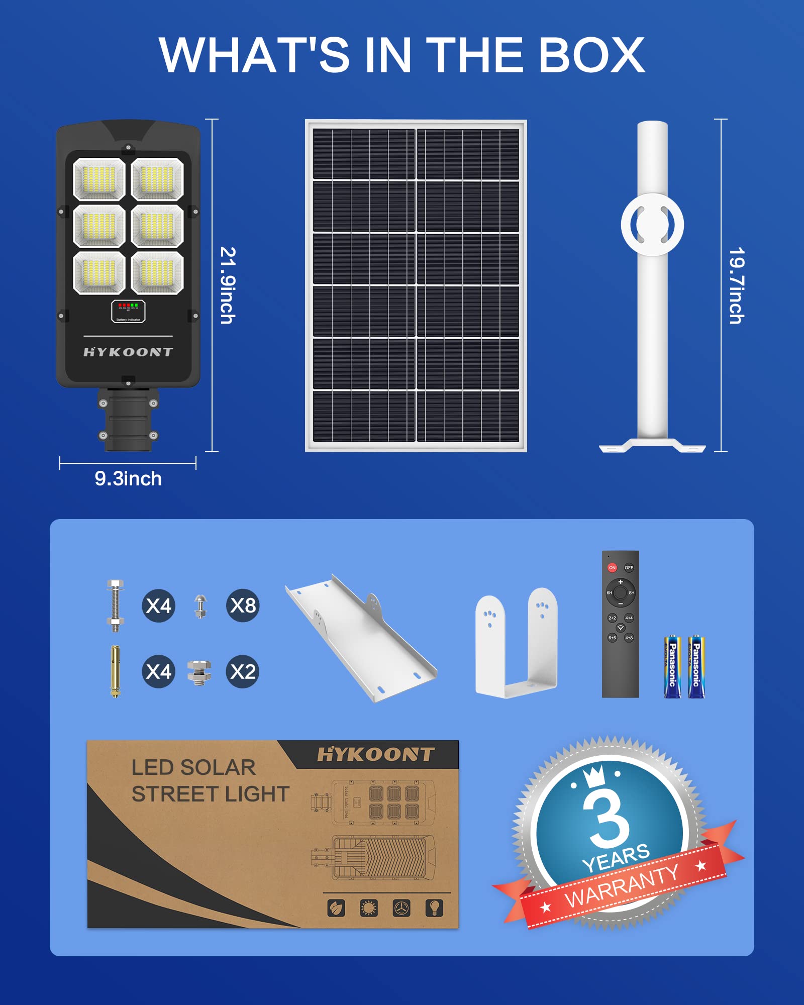 HYKOONT 1000W Solar Street Lights Outdoor 60000 Lumens Dusk to Dawn Waterproof IP66 Motion Sensor Street Lights Solar Powered with Remote Control for Parking Lot, Stadium, Pathway