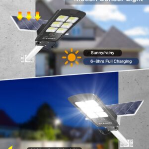 HYKOONT 1000W Solar Street Lights Outdoor 60000 Lumens Dusk to Dawn Waterproof IP66 Motion Sensor Street Lights Solar Powered with Remote Control for Parking Lot, Stadium, Pathway