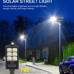 HYKOONT 1000W Solar Street Lights Outdoor 60000 Lumens Dusk to Dawn Waterproof IP66 Motion Sensor Street Lights Solar Powered with Remote Control for Parking Lot, Stadium, Pathway