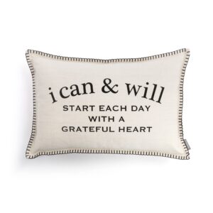 demdaco can start each day grateful heart white 18 x 12 all cotton polyester fill lumbar throw pillow