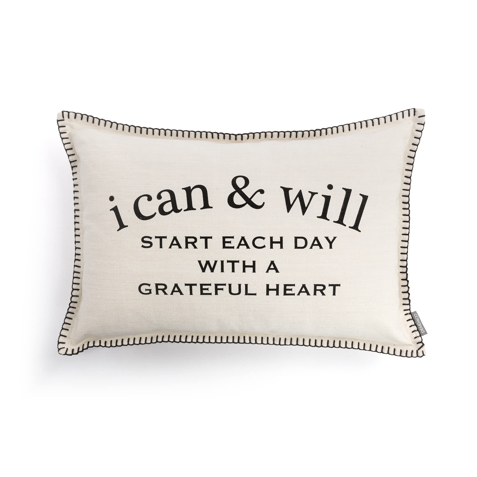 DEMDACO Can Start Each Day Grateful Heart White 18 x 12 All Cotton Polyester Fill Lumbar Throw Pillow