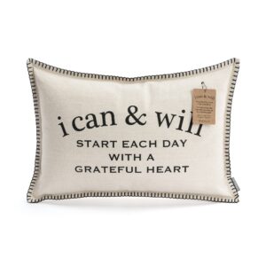 DEMDACO Can Start Each Day Grateful Heart White 18 x 12 All Cotton Polyester Fill Lumbar Throw Pillow