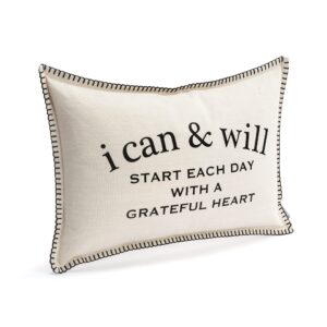 DEMDACO Can Start Each Day Grateful Heart White 18 x 12 All Cotton Polyester Fill Lumbar Throw Pillow