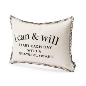 DEMDACO Can Start Each Day Grateful Heart White 18 x 12 All Cotton Polyester Fill Lumbar Throw Pillow