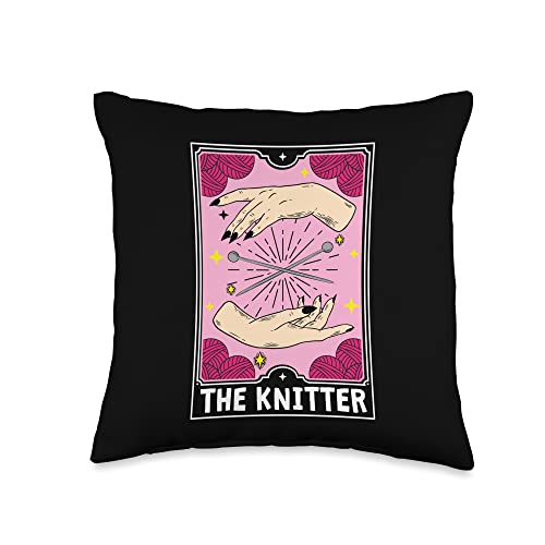 Knitting Apparel for Knitter Funny Knitting Knitter Tarot Card Throw Pillow, 16x16, Multicolor