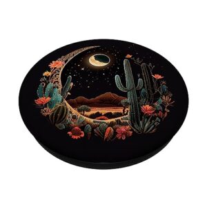 Moon Cactus Desert Flowers Illustration PopSockets Standard PopGrip