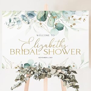 pesonalized bridal shower decorations gold floral bridal shower welcome sign, bridal shower welcome poster, greenery bridal shower sign, bride to be sign