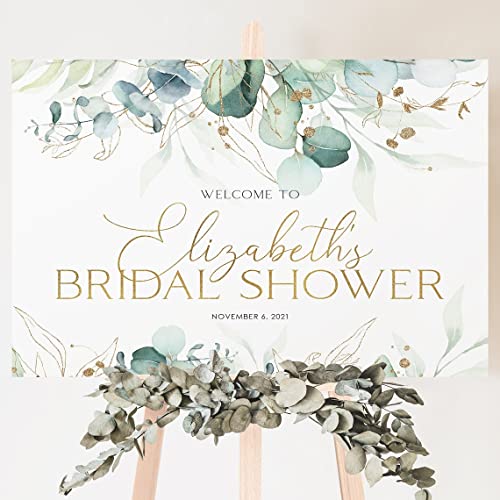 Pesonalized Bridal Shower Decorations Gold Floral Bridal Shower Welcome Sign, Bridal Shower Welcome Poster, Greenery Bridal Shower Sign, Bride To Be Sign