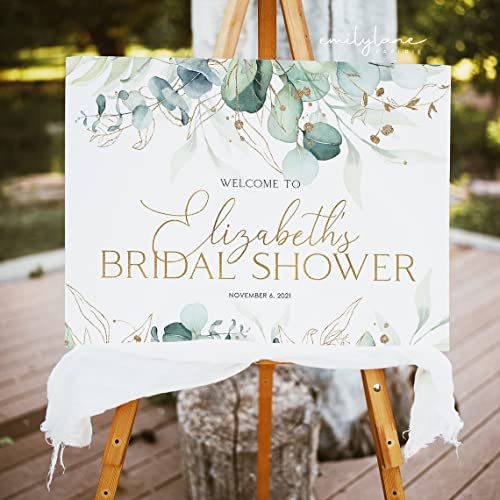 Pesonalized Bridal Shower Decorations Gold Floral Bridal Shower Welcome Sign, Bridal Shower Welcome Poster, Greenery Bridal Shower Sign, Bride To Be Sign