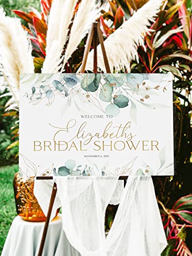 Pesonalized Bridal Shower Decorations Gold Floral Bridal Shower Welcome Sign, Bridal Shower Welcome Poster, Greenery Bridal Shower Sign, Bride To Be Sign