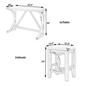 FRITHJILL 3-Piece Farmhouse Wood Counter Height Pub Dining Set, Included a Table with USB Ports and 2 Upholstered Stools