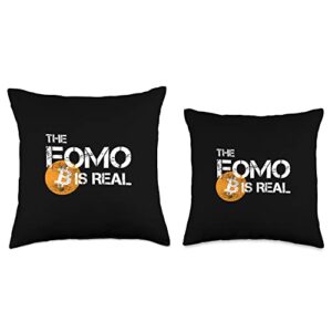 Crypto HODL Clothing Bitcoin The FOMO is Real Throw Pillow, 16x16, Multicolor