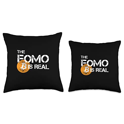 Crypto HODL Clothing Bitcoin The FOMO is Real Throw Pillow, 16x16, Multicolor