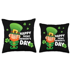 Happy Saint Patricks Day Cute Toddler Outfit Leprechaun Pattys Kids Party Boys Girls St Patricks Day Throw Pillow, 16x16, Multicolor