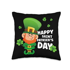 happy saint patricks day cute toddler outfit leprechaun pattys kids party boys girls st patricks day throw pillow, 16x16, multicolor