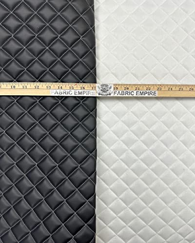 Vinyl Soft Grain Fine Thread Quilted Foam Fabric with 3/8" Foam Backing Upholstery / 52" Wide/Sold by The Yard/FABRIC EMPIRE - Black, White Thread Diamond 2" x 2"