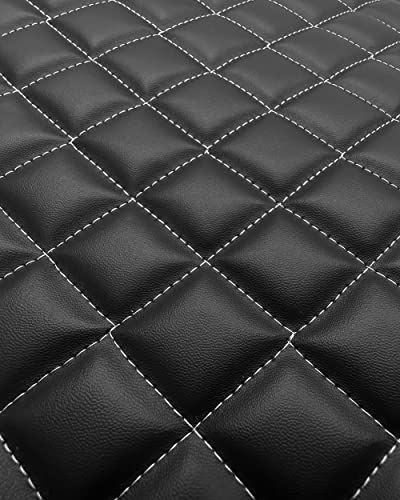 Vinyl Soft Grain Fine Thread Quilted Foam Fabric with 3/8" Foam Backing Upholstery / 52" Wide/Sold by The Yard/FABRIC EMPIRE - Black, White Thread Diamond 2" x 2"