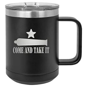 Rogue River Tactical USA Come and Take It Gonzalez Flag Texas Heavy Duty Stainless Steel Black Coffee Mug Tumbler With Lid Novelty Cup Great Gift Idea