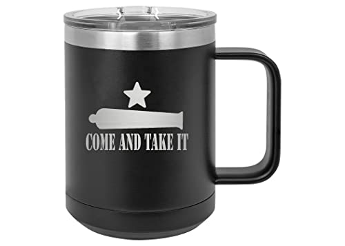 Rogue River Tactical USA Come and Take It Gonzalez Flag Texas Heavy Duty Stainless Steel Black Coffee Mug Tumbler With Lid Novelty Cup Great Gift Idea