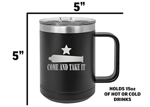 Rogue River Tactical USA Come and Take It Gonzalez Flag Texas Heavy Duty Stainless Steel Black Coffee Mug Tumbler With Lid Novelty Cup Great Gift Idea