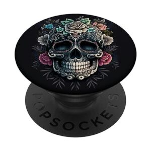 sugar skull floral pattern flowers black skull popsockets standard popgrip