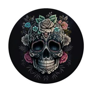 Sugar Skull Floral Pattern Flowers Black Skull PopSockets Standard PopGrip