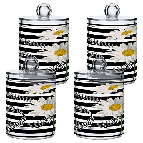 xigua 2 Pack Daisies Music Notes Apothecary Jars with Lid, Qtip Holder Storage Containers for Cotton Ball, Swabs, Pads, Clear Plastic Canisters for Bathroom Vanity Organization (10 Oz)