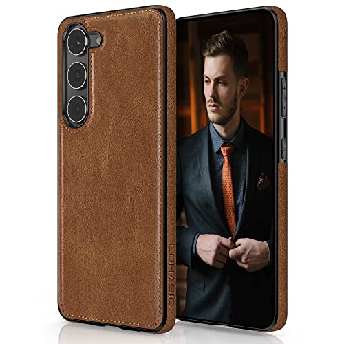 LOHASIC for Galaxy S23 Case, Luxury Leather Classic Scratch Resistant Full Body Protective Cases for Men Women Compatible with Samsung Galaxy S23 6.1 inch Display 2023 New - Brown