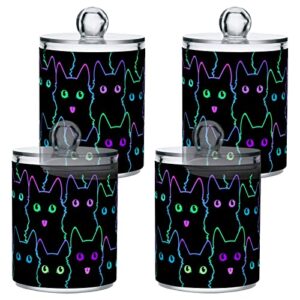 xigua 2 Pack Cute Cat Silhouettes Apothecary Jars with Lid, Qtip Holder Storage Containers for Cotton Ball, Swabs, Pads, Clear Plastic Canisters for Bathroom Vanity Organization (10 Oz)