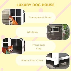 PawHut Cabin-Style Wooden Dog House for Large Dogs Outside with Openable Roof & Giant Window, Big Dog House Outdoor & Indoor, Asphalt Roof, Gray