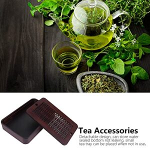 Tea Tray, with Non‑Slip Pads, Bamboo Rectangular Serving Draining Board, Tea Serving Tray with Drip Plate, for Home Hotel Tea Room, Tea Accessory