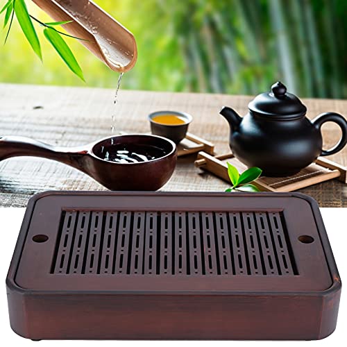 Tea Tray, with Non‑Slip Pads, Bamboo Rectangular Serving Draining Board, Tea Serving Tray with Drip Plate, for Home Hotel Tea Room, Tea Accessory