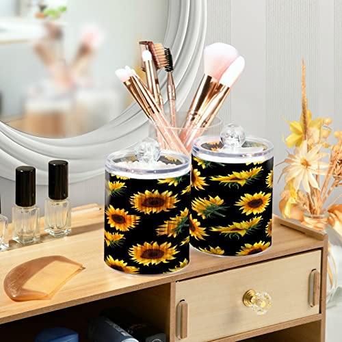 Kigai Sunflower Qtip Holder - 14OZ Clear Plastic Apothecary Jars Bathroom Canister Dispenser Organizer Vanity Storage Jar with Lid for Cotton Ball, Cotton Swab, Floss (2PACK)