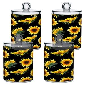 Kigai Sunflower Qtip Holder - 14OZ Clear Plastic Apothecary Jars Bathroom Canister Dispenser Organizer Vanity Storage Jar with Lid for Cotton Ball, Cotton Swab, Floss (2PACK)