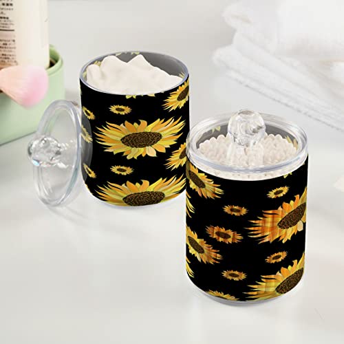 Kigai Black Sunflower Qtip Holder - 14OZ Clear Plastic Apothecary Jars Bathroom Canister Dispenser Organizer Vanity Storage Jar with Lid for Cotton Ball, Cotton Swab, Floss (2PACK)