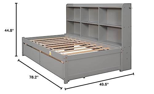 HomSof Twin Bed with Side Bookcase, Drawers,Gray