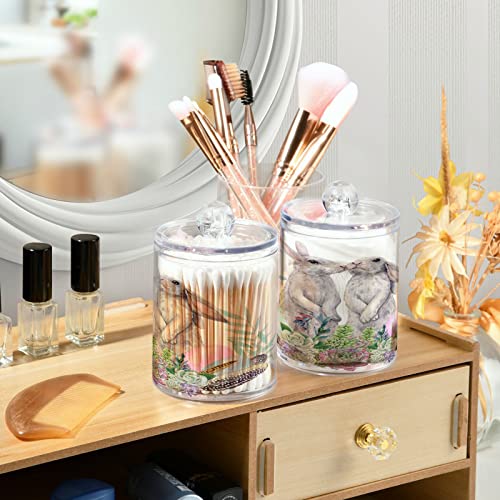 Nander 2Pack Easter Qtip Holder Dispenser - Clear Plastic Apothecary Jars Set -Restroom Bathroom Makeup Organizers Containers for Cotton Swab, Ball, Pads, Floss