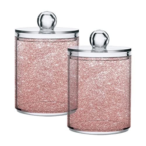 Kigai Sparkling Rose Gold Qtip Holder Dispenser with Lids 4PCS - 14 oz Bathroom Storage Organizer Set, Clear Apothecary Jars Food Storage Containers, for Tea, Coffee, Cotton Ball, Floss