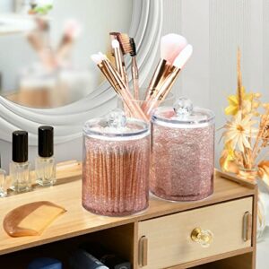 Kigai Sparkling Rose Gold Qtip Holder Dispenser with Lids 4PCS - 14 oz Bathroom Storage Organizer Set, Clear Apothecary Jars Food Storage Containers, for Tea, Coffee, Cotton Ball, Floss