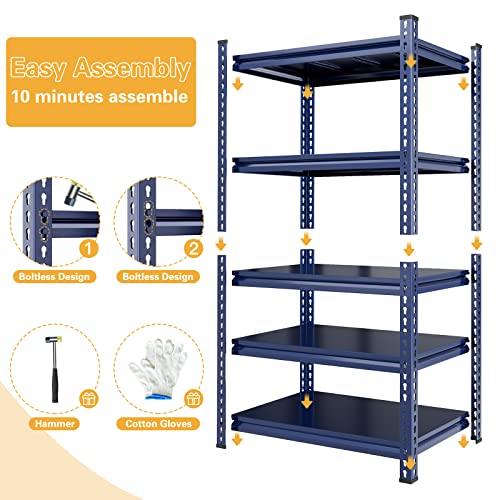 REIBII Garage Shelving Heavy Duty Storage Shelves Loads 1690 LBS, Adjustable Metal Shelving Units and Storage Metal Shelves for Storage Rack Shelf for Garage,Basement 32" W x 17" D x 72" H,Blue