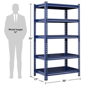 REIBII Garage Shelving Heavy Duty Storage Shelves Loads 1690 LBS, Adjustable Metal Shelving Units and Storage Metal Shelves for Storage Rack Shelf for Garage,Basement 32" W x 17" D x 72" H,Blue