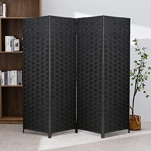 Room Divider Wood Screen 4 Panel Divider Wood Folding Portable Partition Indoor Furniture Screen Partition Frame Home Decor Mesh Woven Design Room for Home Office