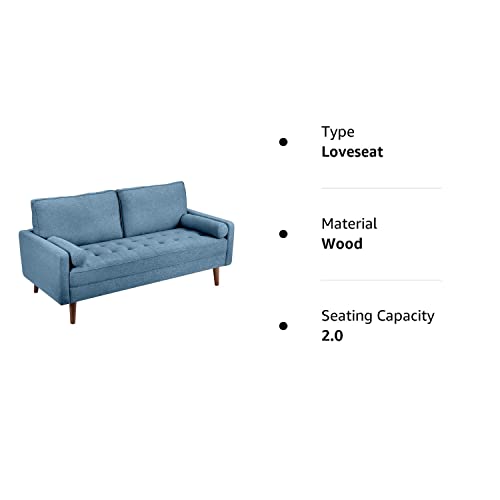 Koorlian 68 inch Dark Blue Couch, Modern Linen Fabric, Button Tufted Seat Cushion, Upholstered Loveseat with Square Armrest, 2 Throw Pillows, Small Sofa for Small Space, Apartment, Dorm, Easy Assembly