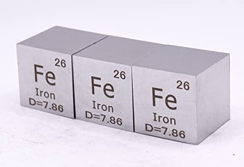 HQRP-Crystal 1" 25.4mm Iron Ferrum Metal Cube Fe up to 99.9% Pure Periodic Table Element Engraved Density Collection Science Education Display Block Cube + Acrylic Case Box - 1PC