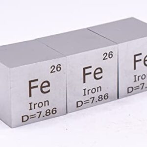 HQRP-Crystal 1" 25.4mm Iron Ferrum Metal Cube Fe up to 99.9% Pure Periodic Table Element Engraved Density Collection Science Education Display Block Cube + Acrylic Case Box - 1PC