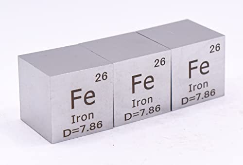 HQRP-Crystal 1" 25.4mm Iron Ferrum Metal Cube Fe up to 99.9% Pure Periodic Table Element Engraved Density Collection Science Education Display Block Cube + Acrylic Case Box - 1PC