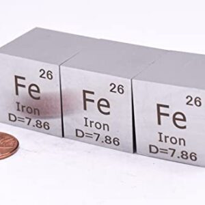 HQRP-Crystal 1" 25.4mm Iron Ferrum Metal Cube Fe up to 99.9% Pure Periodic Table Element Engraved Density Collection Science Education Display Block Cube + Acrylic Case Box - 1PC