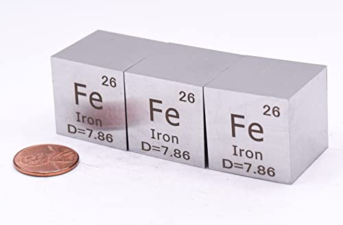 HQRP-Crystal 1" 25.4mm Iron Ferrum Metal Cube Fe up to 99.9% Pure Periodic Table Element Engraved Density Collection Science Education Display Block Cube + Acrylic Case Box - 1PC